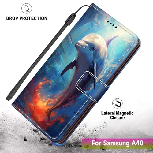 Elgzigok Wallet Case Suitable for Samsung Galaxy A40 with Dolphin-aa424 Pattern TPU Multiple Card Slots Protective Case with Magnetic Buckle