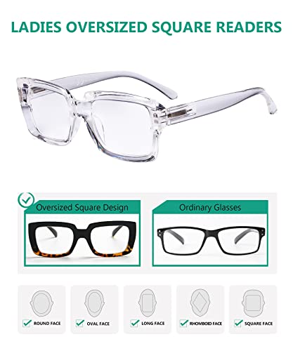 Eyekepper 4 Pack Ladies Reading Glasses - Stylish Oversized Square Readers for Women