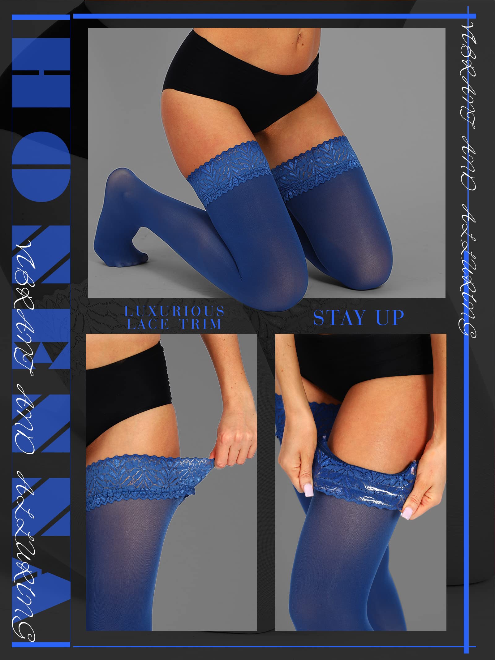 HONENNA Semi Sheer Stay Up Lingerie Thigh High Stockings Lace Top Size A-F, 1-2 Pairs