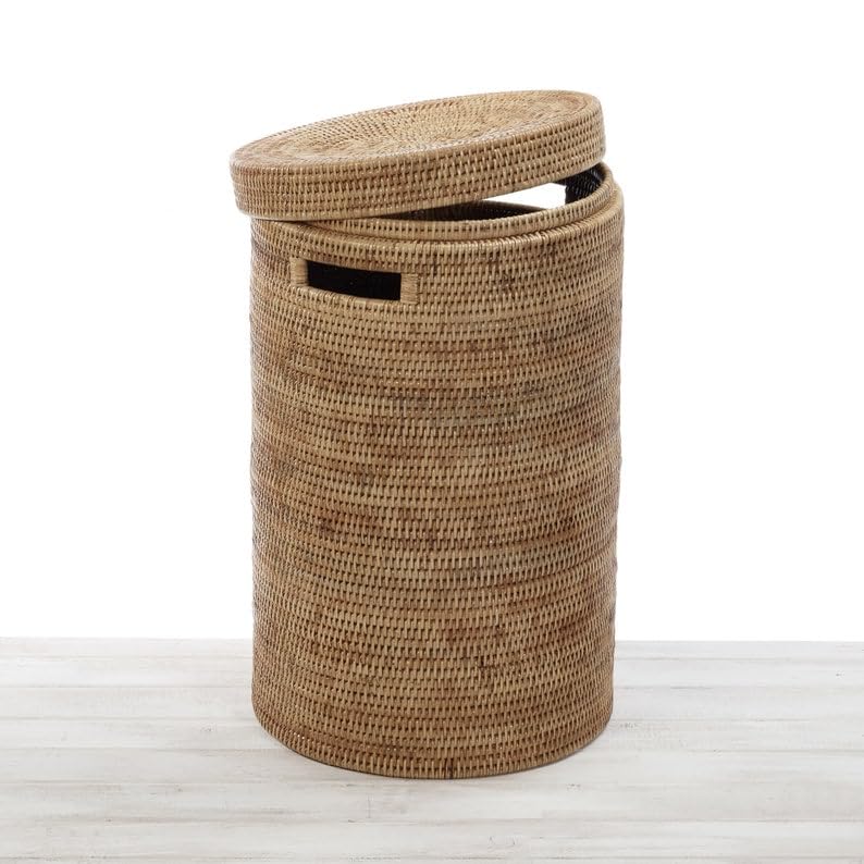 Rattan Tall Cylinder Laundry Basket/Laundry Hamper-DMY (Natural)