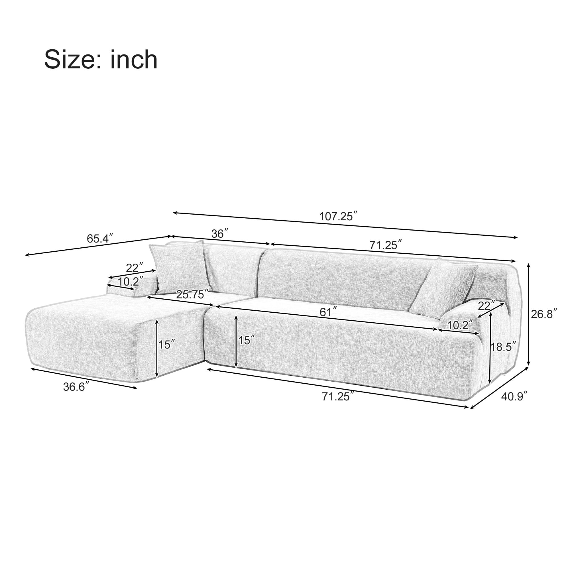P PURLOVE Minimalist L Shaped Sofa Couch, Modular Sectional Living Room Sofa Couch,2 Piece Free Combination Simple L-Shape Sofa Sectional Couch for Living Room,Small Places,Gray