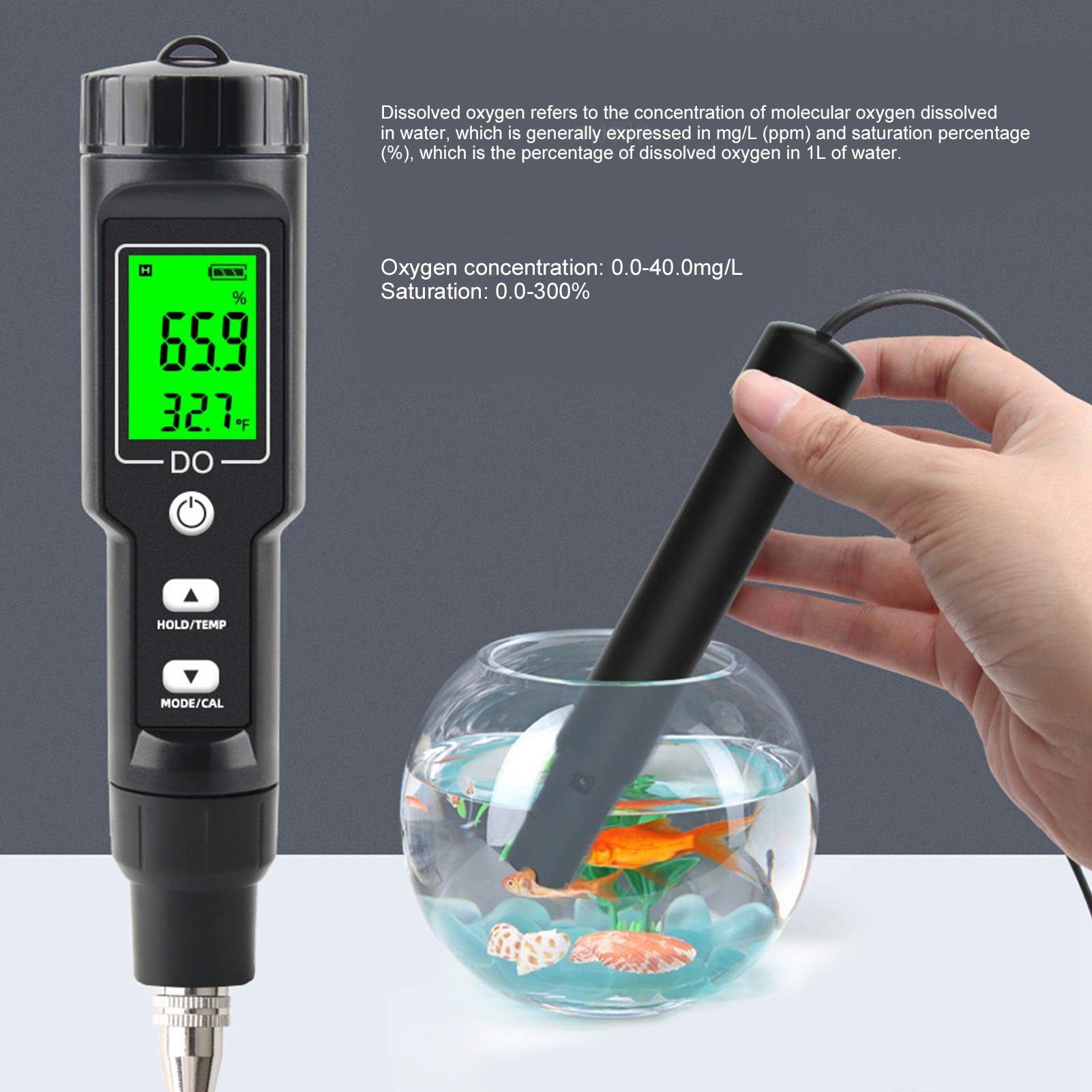 Hyuduo Digital Dissolved Oxygen Meter PH Water Quality Temperature and Humidity Meter Analyzer for 0.0β40.0mg L Oxygen Concentration Portable DO Pen