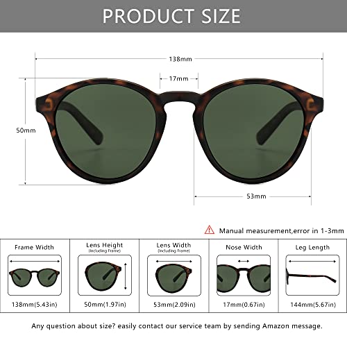SUNGAIT Women's Classic Vintage Round Polarized Sunglasses Retro Style UV400(Amber Frame(Matte Finish)/Green Lens) K166HUPOKMOLV