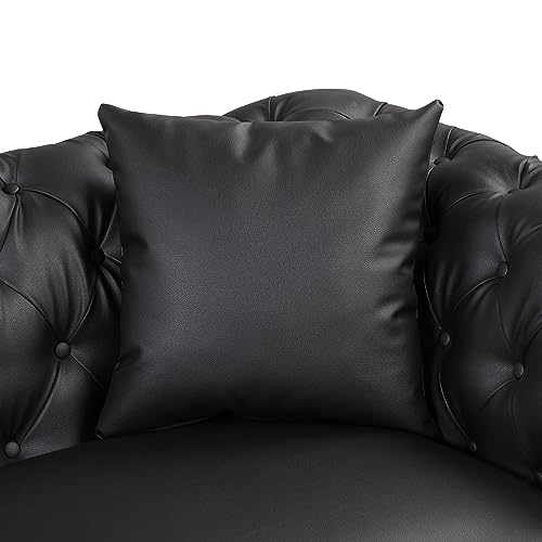 P PURLOVE Modern 3 Seater Sofa with Sturdy Metal Legs, PU Upholstered 3 Seater Sofa with Button Tufted Back, 3 Seater Sofa Couch for Living Room,Bedroom, Small Space, Black
