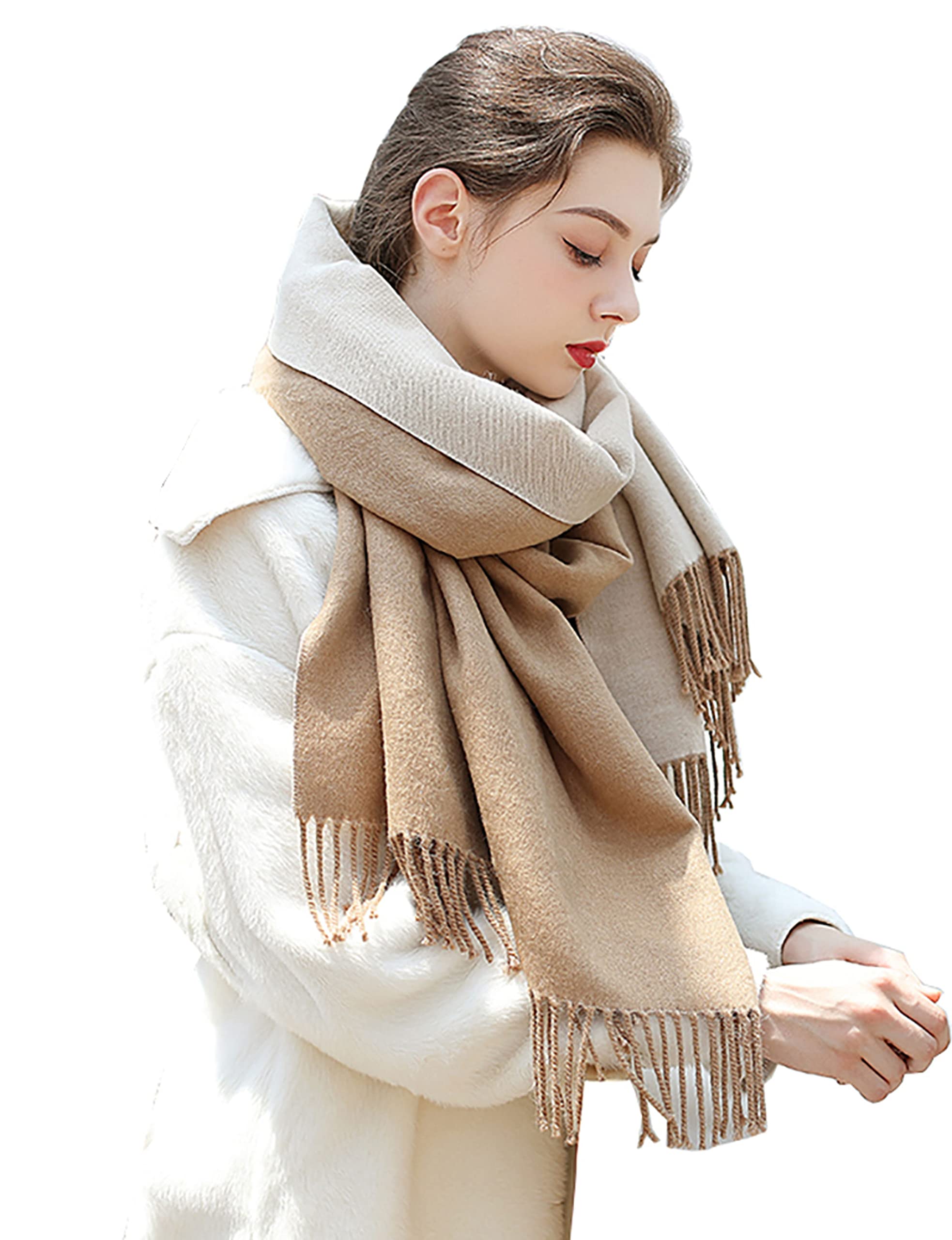 GERUNSI Cashmere Scarf Women Oversized Pashmina Large Warm Shawls Wraps 2 Tone Solid Color for Autumn Winter 78"x27"