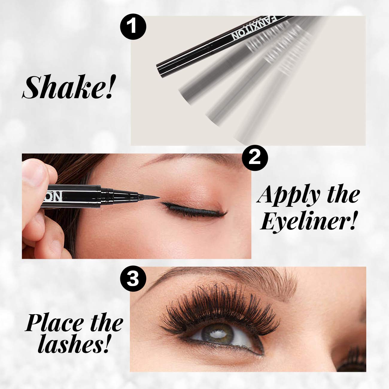 False Eyelashes with Eyeliner Kit, FANXITON 3 Pairs Faux Fluffy Mink Eyelashes with Eyeliner - Strong Hold for Lashes - No Magnet and No Glue Needed