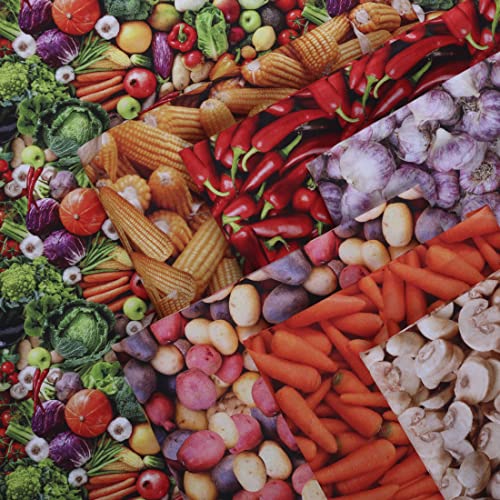 Mook Fabrics Cotton Fruits-Vegetables, Multi Cut by The Yard