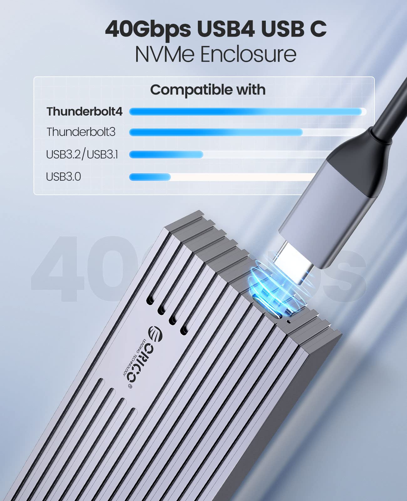 ORICO M.2 NVMe SSD Enclosure 40Gbps M.2 to USB-C Adapter for NVMe M-Key 4TB SSD 2280, Aluminum M2 External SSD Case, Compatible with Thunderbolt 3/4 USB3.2/3.1/3.0/Type C