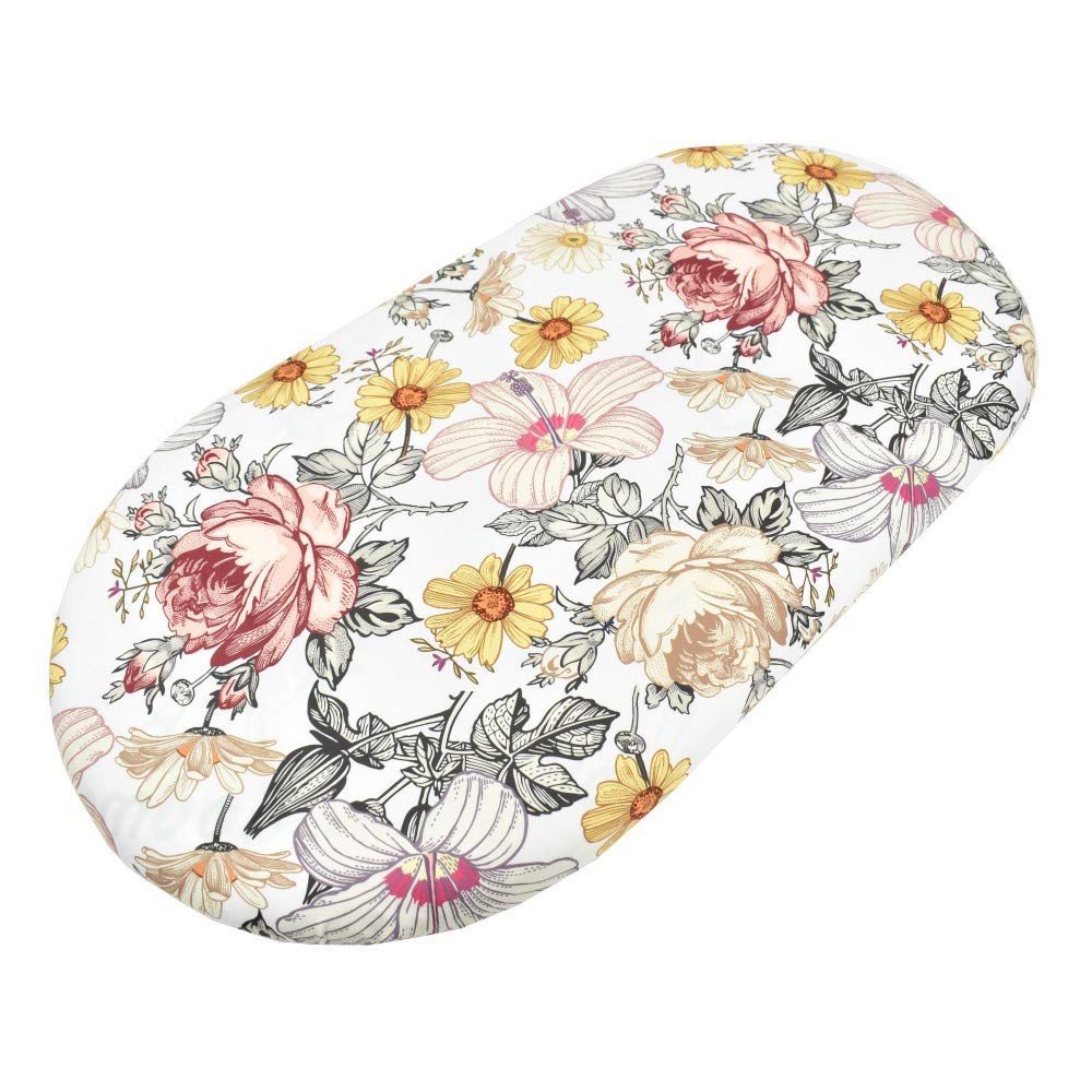 iEvolve Bassinet Sheet Jersey Cotton Ultra Soft Flexible Breathable Fitted Sheet for Hourglass & Rectangle Bassinet Mattress (GingerFloral Pack of 2)