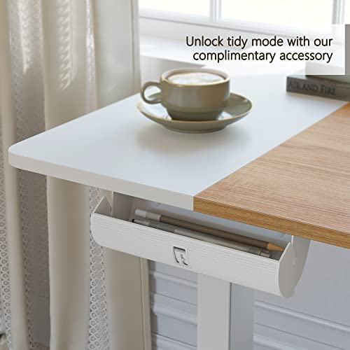 FEZIBO Dual Motor Height Adjustable Electric Standing Desk, 48 x 24 Inch Full Sit Stand Home Office Table with Splice Board, White Frame/White and Natural Top