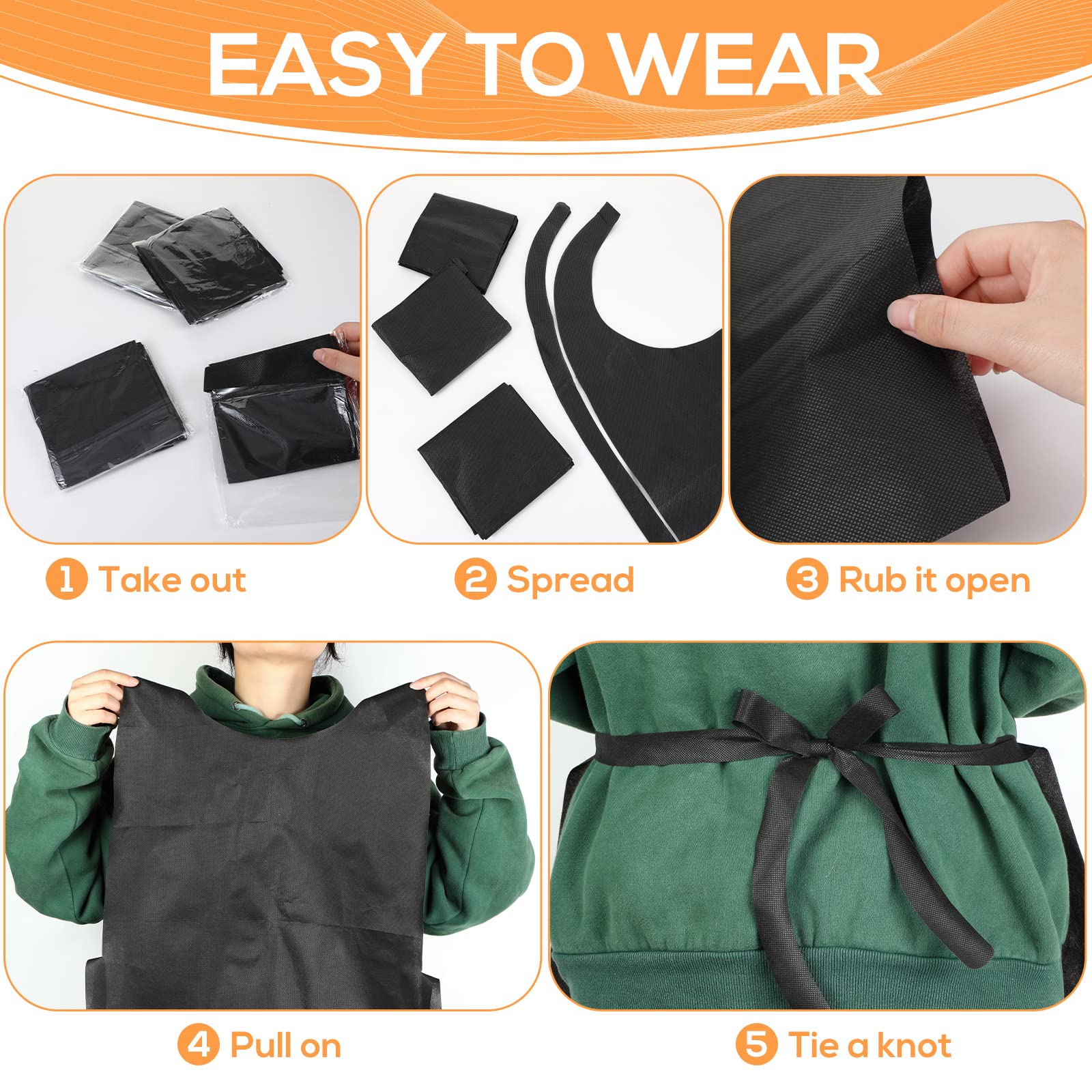 Janmercy 25 Pcs Disposable Black Apron Unisex Bib Apron 20 x 42 Inch Roomy Kitchen Apron for Outdoor Party Cooking BBQ Restaurant Crafting Drawing