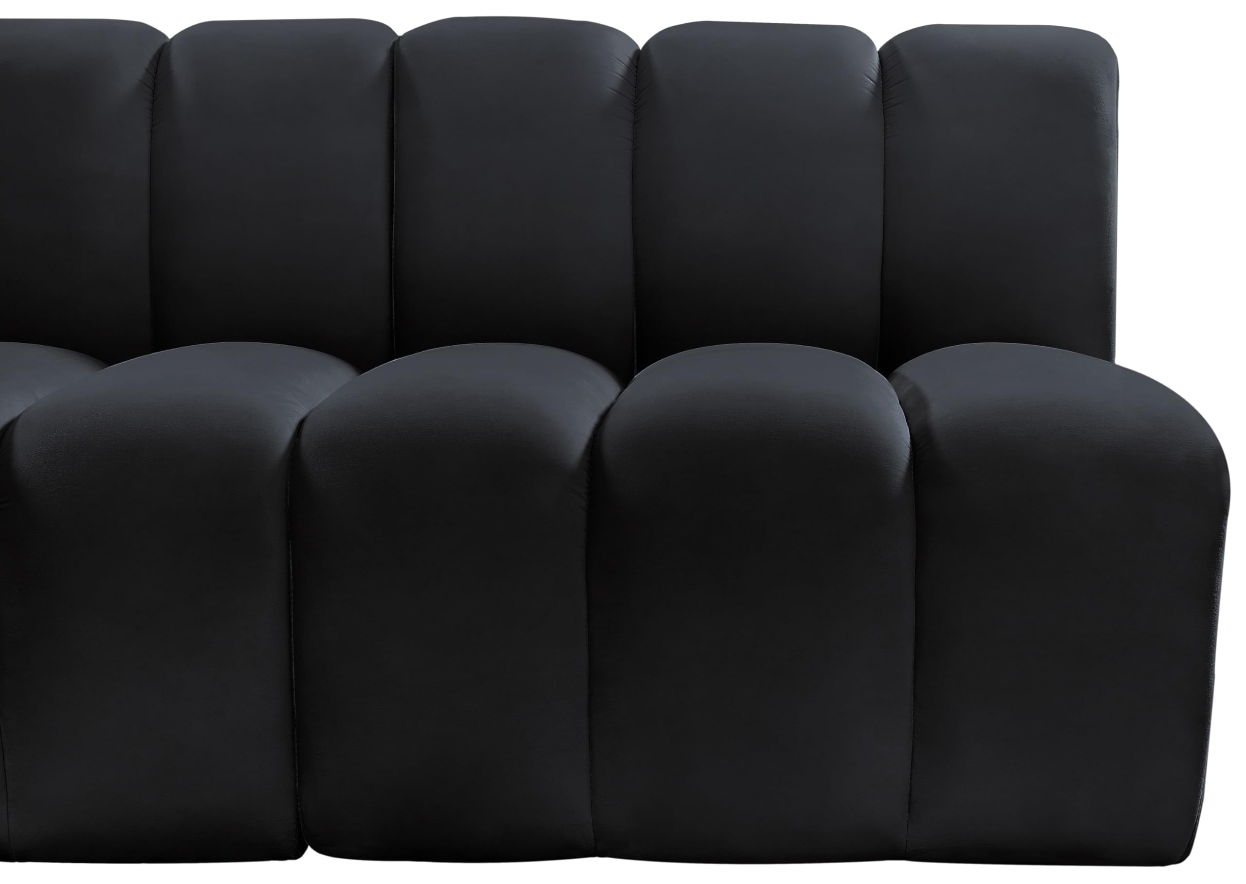 Meridian Furniture 103Black-S3B Arc Collection Modern | Contemporary Modular Sofa with Soft Black Velvet, Deep Channel Tufting, Modular Design, 86 W x 41 D x 30 H, Black