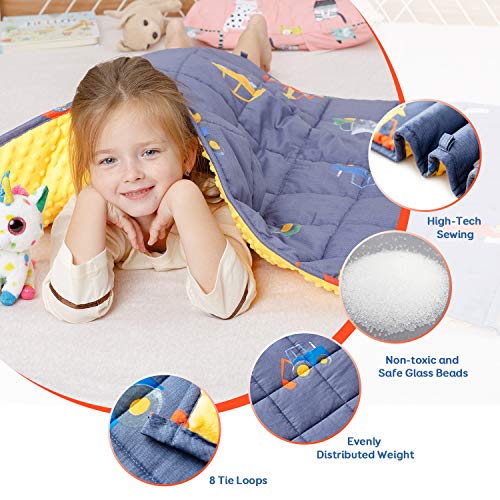 Uttermara Weighted Blanket 3 lbs, Ultra Cozy Minky Fleece and Cotton Sided with Cartoon Patterns, Reversible Heavy Blanket Great for Calming and Sleeping, 36x48 inches, Blue Car World