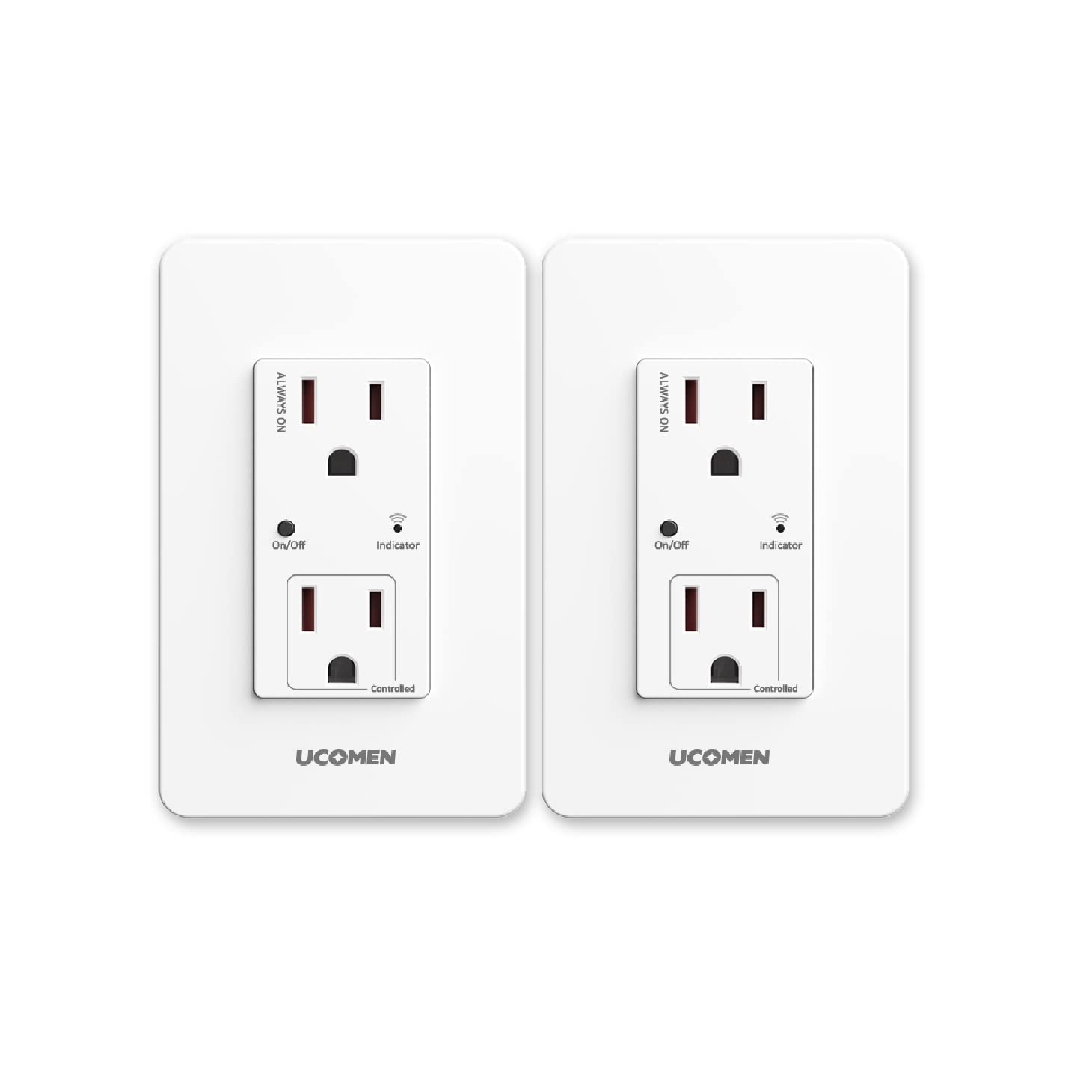 UCOMEN Smart Power Wall Outlets WiFi Sockets W/ 2 Plug outlets Remote Controller Works with Tuya, Smart Home, Alexa, Google Home Requires 2.4 GHz Wi-Fi,2 pcs