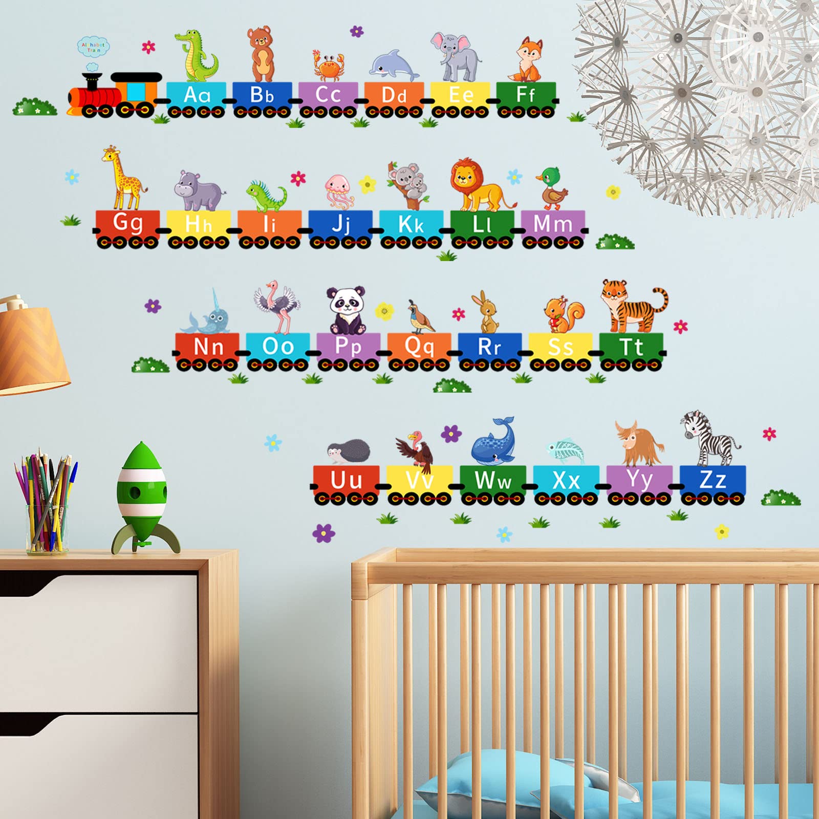 Kids Wall Decals Alphabet Stickers - Animal Train ABC Wall Decor Classroom Wall Decals Educational Wall Stickers for Toddler Playroom (Alphabet Train)