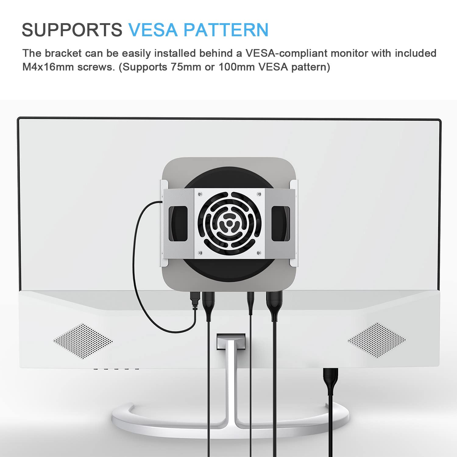 IFCASE Mac Mini Cooling Fan Mount, Behind Monitor, Under Desk, Wall Mount Cooling Fan Stand for Mac Mini 2010 to 2023 M2, Compatible VESA Holder with Anti-Scratch Pad (Silver)
