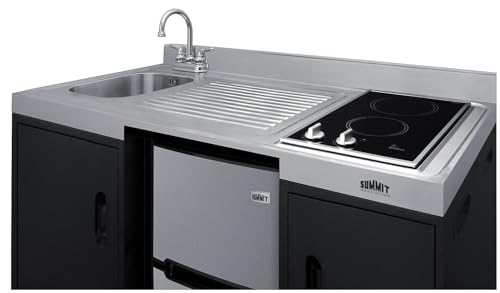 Summit Appliance CK55ADASINKR 54β Wide All-in-One Kitchenette in Black with a 2-Burner 115V Cooktop, 2-Door Refrigerator-Freezer, Sink, and Large Storage Cabinet (SINKR)