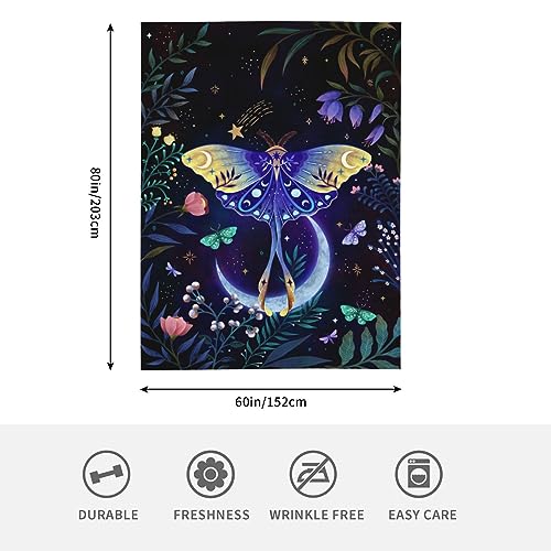 Moon-Moth Throw Blanket for Bed Soft Cozy Fluffy Couch Blankets Small Fleece Blanket Throw Gifts for Women Men Girls Boys 80"x60"
