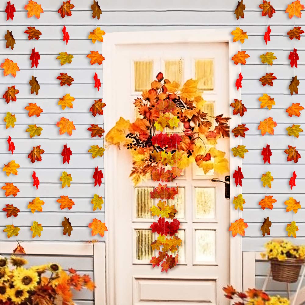 FHzytg Fall Maple Leaf Garland, Artificial Autumn Maple Leaves Plants Vine Hanging Garland for Home Garden Kitchen Office Wedding Wall Doorway Party Backdrop Decoration Thanksgiving Decor 6.6ft Long