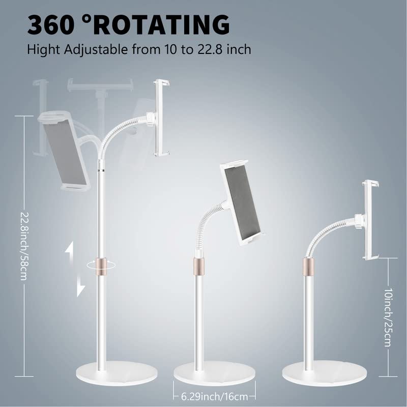 iFongsh Tablet Stand for Desk, 2-in-1 Ipad Holder Stand & Phone Stand,360 Degree Rotating Gooseneck and Height Adjustable Desktop Holder Dock Compatible with(4.7"-13") iPhone,iPad Pro,Air,Mini