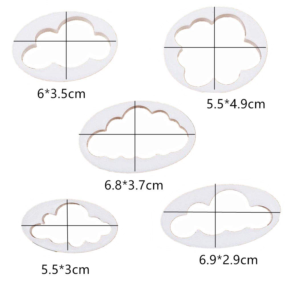 JINYONGXING 5 Pcs Cloud Fondant Cutter Plastic Cake Cookie Biscuit Cutter Mold for Baking Room Coffee Shop Birthday or Wedding Cake Moulds