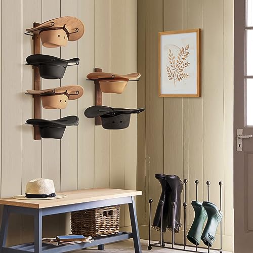 TIPSYTREE Cowboy Hat Rack,6 Pieces with Wooden Board, Metal , Wall Storage Hat Holder Organizer for Hat Collection Room Décor