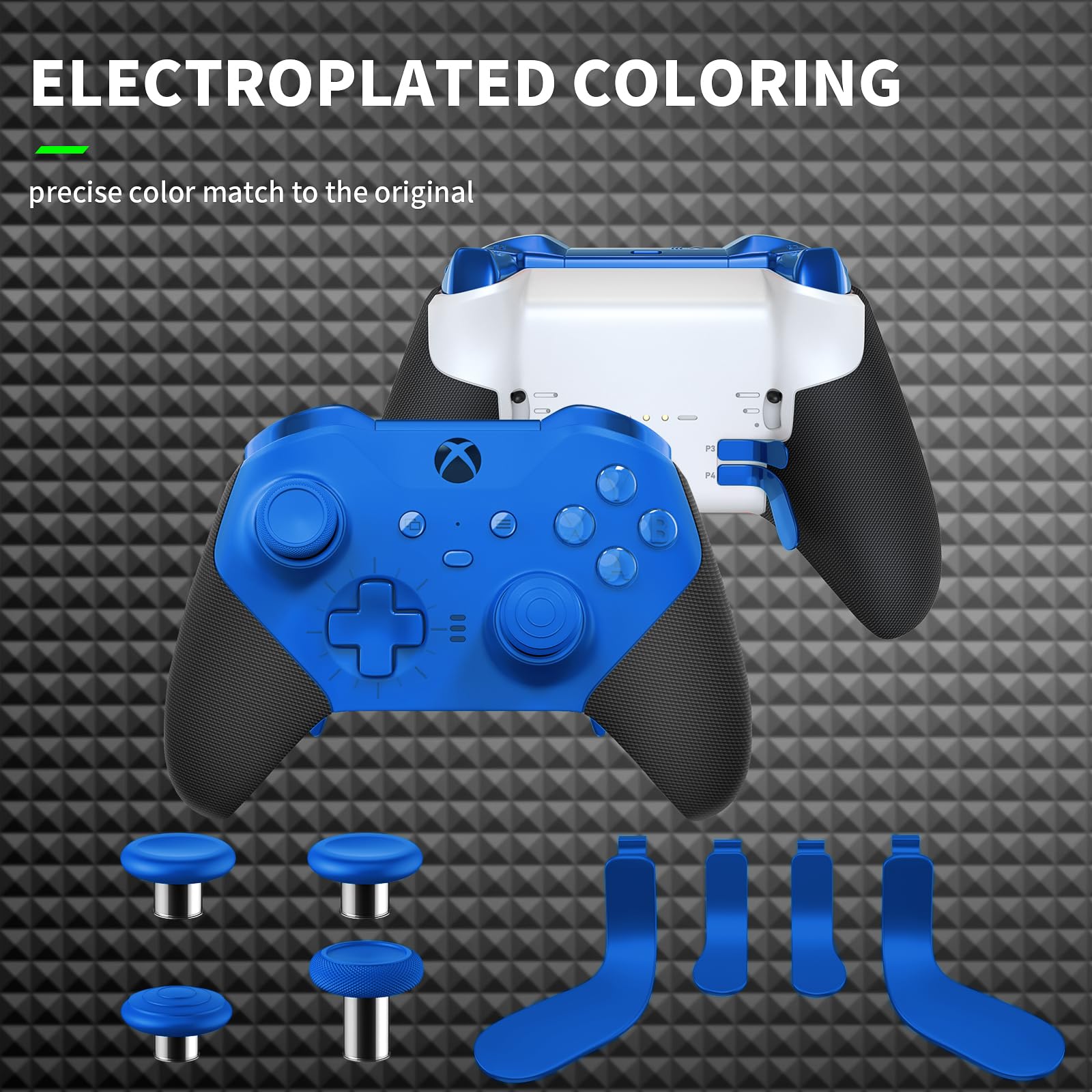 Elite Series 2 Controller Accessories，Metal Thumbsticks for Xbox Elite Wireless Controller Series 2，Accessories Replacement Include 4 Swap Joysticks, 4 Paddles, 1 D-Pads，2 accent rings (Core Blue)