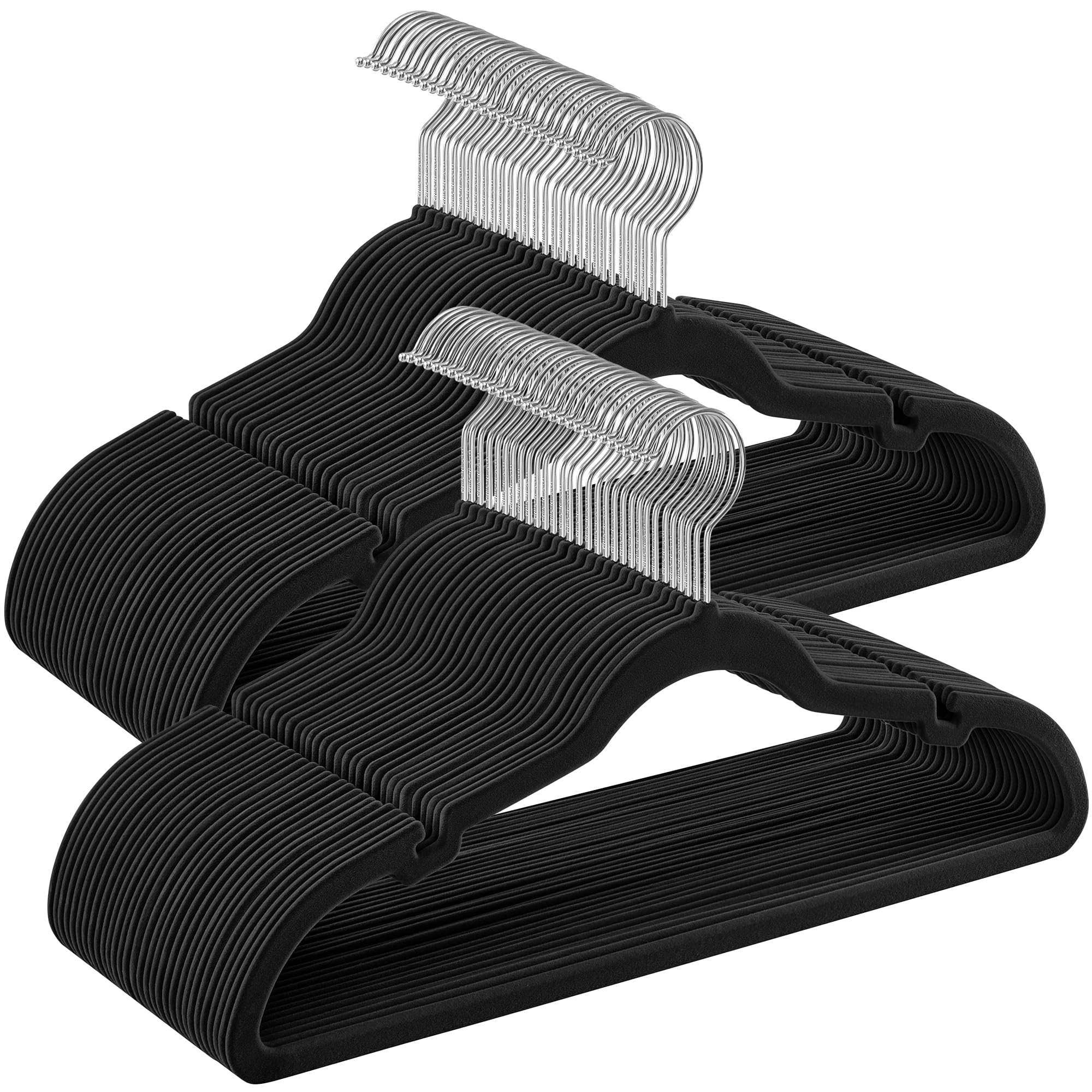 SONGMICS Velvet Hangers 60 Pack, Non-Slip Clothes Hangers, Suit Hangers with Shoulder Notches, Pants Bar, 360° Swivel Hook, Space-Saving, for Closet, Ink Black UCRF030B01