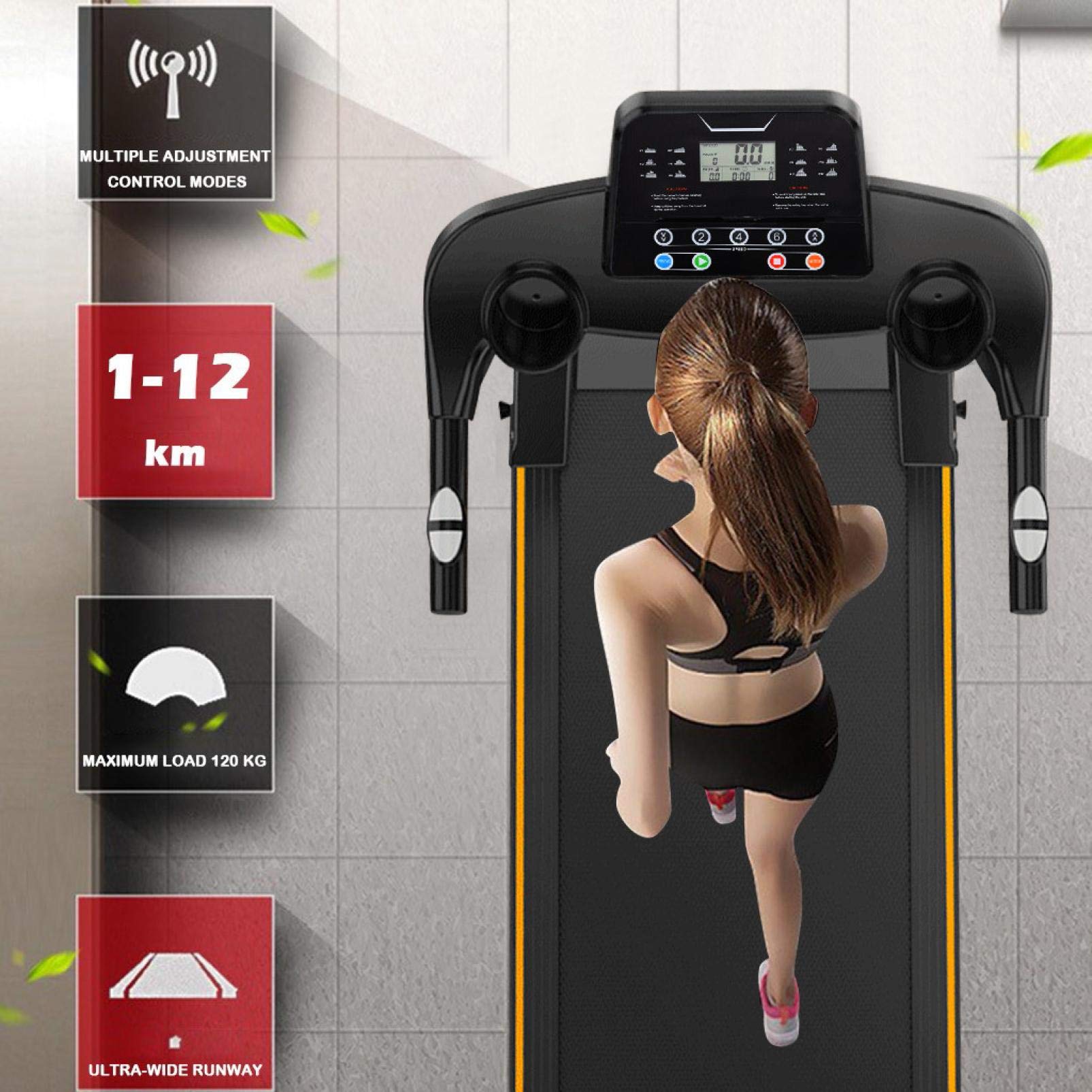 Fan-Ling Multifunctional Fitness Treadmill Machine,Foldable Electric Running Machine High Power 2.0HP Treadmills with LCD Display Screen for Indoor Sport