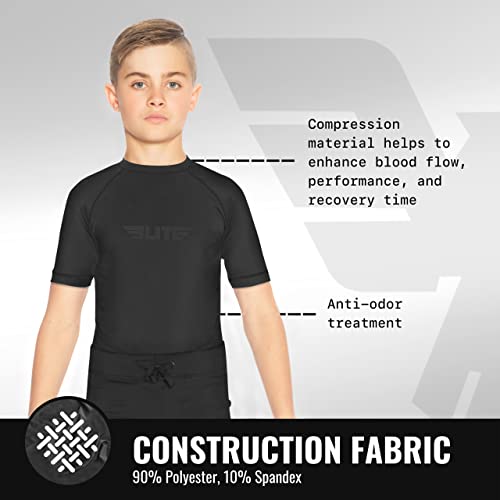 Elite Sports Rash Guards for Boys and Girls, Short Sleeve Compression BJJ Kids and Youth Rash Guard (Black, Large)