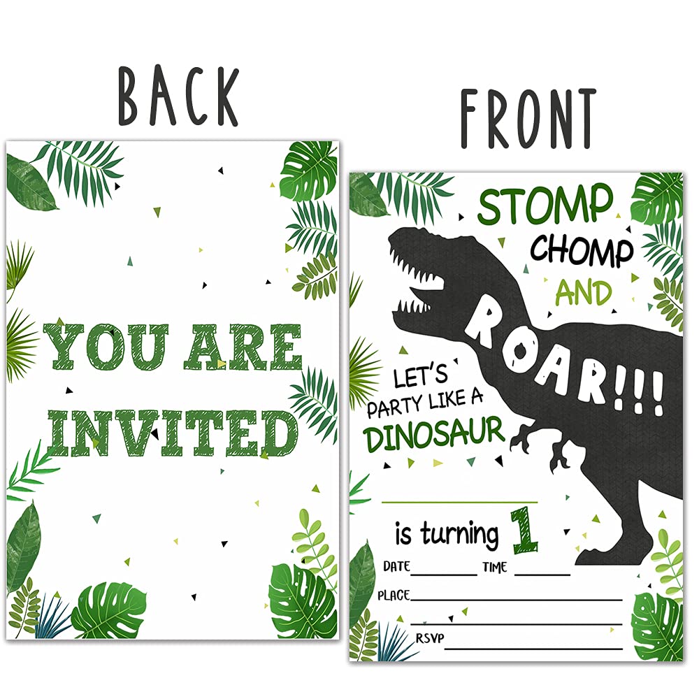 ukebobo 1st Birthday Party Invitations with Envelopes – Dinosaur Birthday Party Invitations, Dinosaur Party Decorations– 20 Cards with Envelopes(bwl-01)