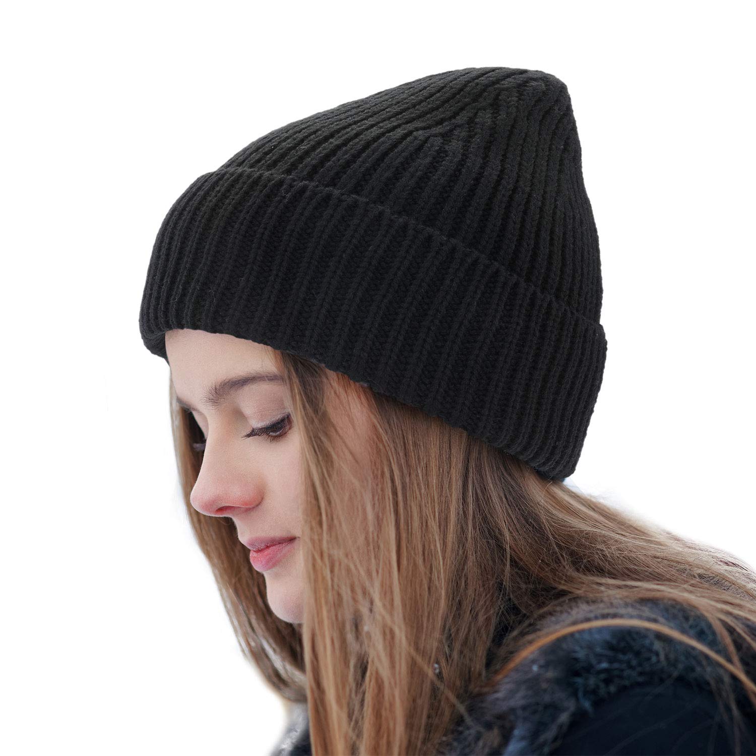 Feximzl Good Threads Beanie Hat Warm Knit Hat Thick Knit Skull Cap for Men Women (Black)