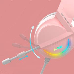 FIRSTBLOOD ONLY GAME. AX365 Gaming Headset, 7.1 Stereo Surround Sound, Independent Wire Control, Retractable Noise Canceling Mic, Over Ear Headphone, LED Light Soft Memory Earmuffs, Pink