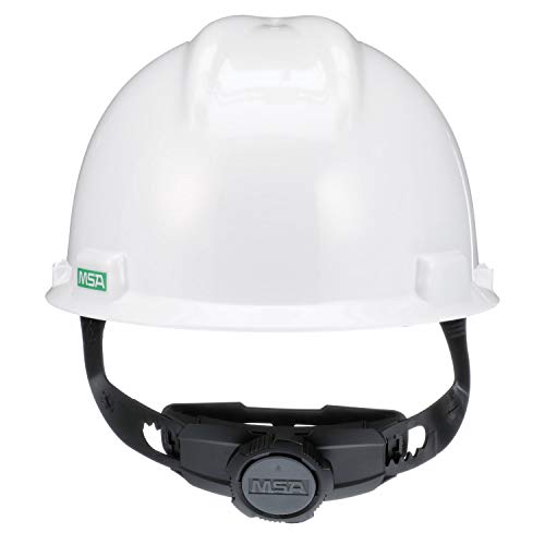 MSA 475358 V-Gard Cap Style Safety Hard Hat With Fas-Trac III Ratchet Suspension | Polyethylene Shell, Superior Impact Protection, Self Adjusting Crown-Straps - Standard Size in White