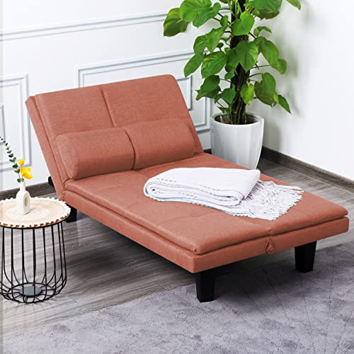 Morhome Futon Bed,63.4β Convertible Sleeper Tapered Wood Legs,Small Splitback Sofa for Living Room,Bedroom,Orange