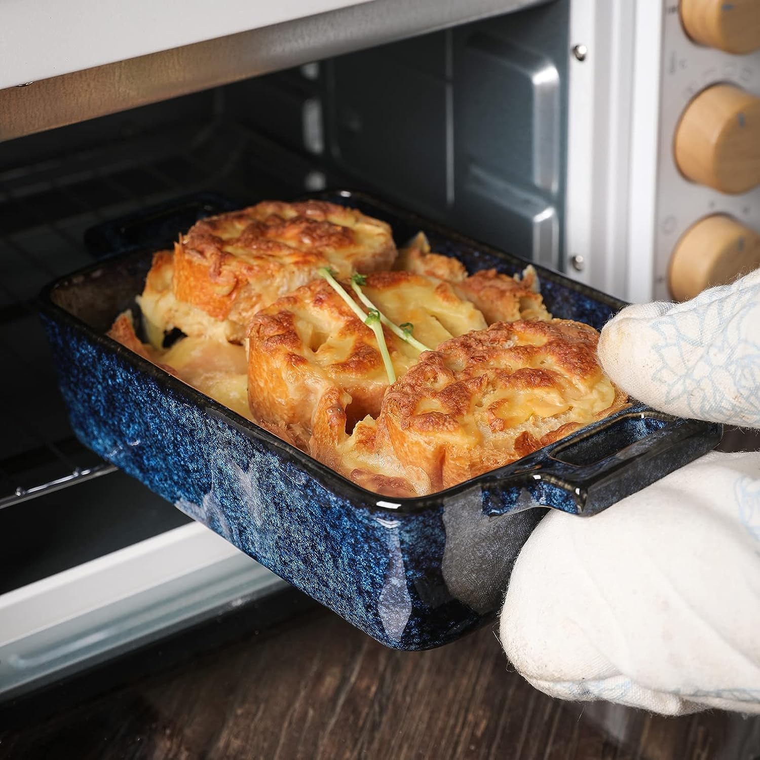 VICRAYS Ceramic Bakeware Set, Porcelain Rectangular Lasagna Pans Casserole Dish Set for Baking, Cooking, Kitchen, Cake Dinner, Banquet and Daily Use, 3 PCS, 15 x 8.5 Inches(Blue)