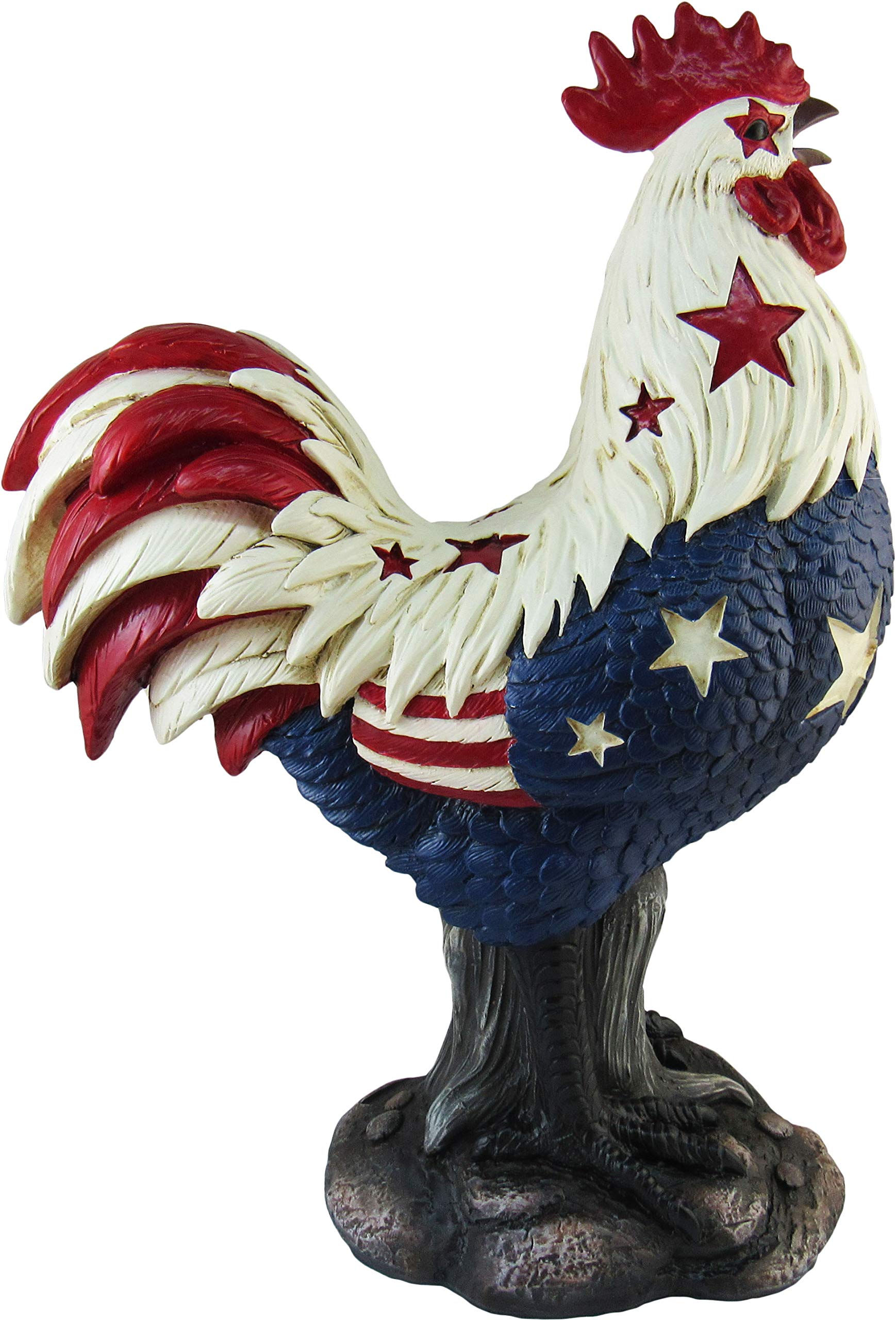 DWK Patriotic Rooster Large Statue | Patriotic Decorations for The Home | Outside Yard Decorations and Rooster Garden Decor | Chicken Yard Decor - 12.5"