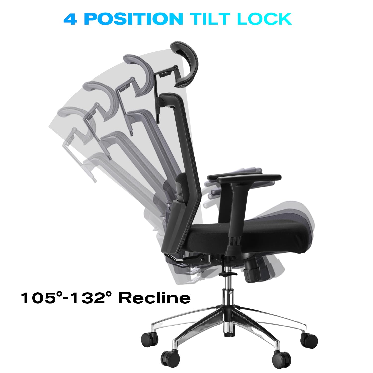Ergonomic Office Chair, High-Back Mesh Chair 2D Adjustable Headrest with 3D Metal Armrest, Adjustable Lumbar Support Swivel Computer Executive Chair for Office