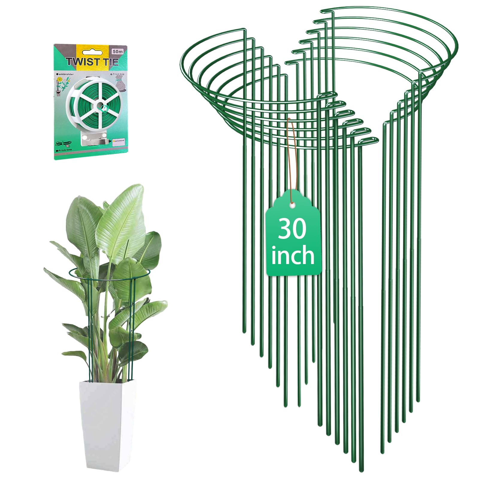 LKSSZS 6 Pack 30 inch Plant Support Stakes, Heavy-Duty Half Round Peony Support, Garden Plant Stakes Cage for Outdoor Plants, Peony, Tomato, Hydrangea, (15In Support +15In Stainless Extension Tubes)