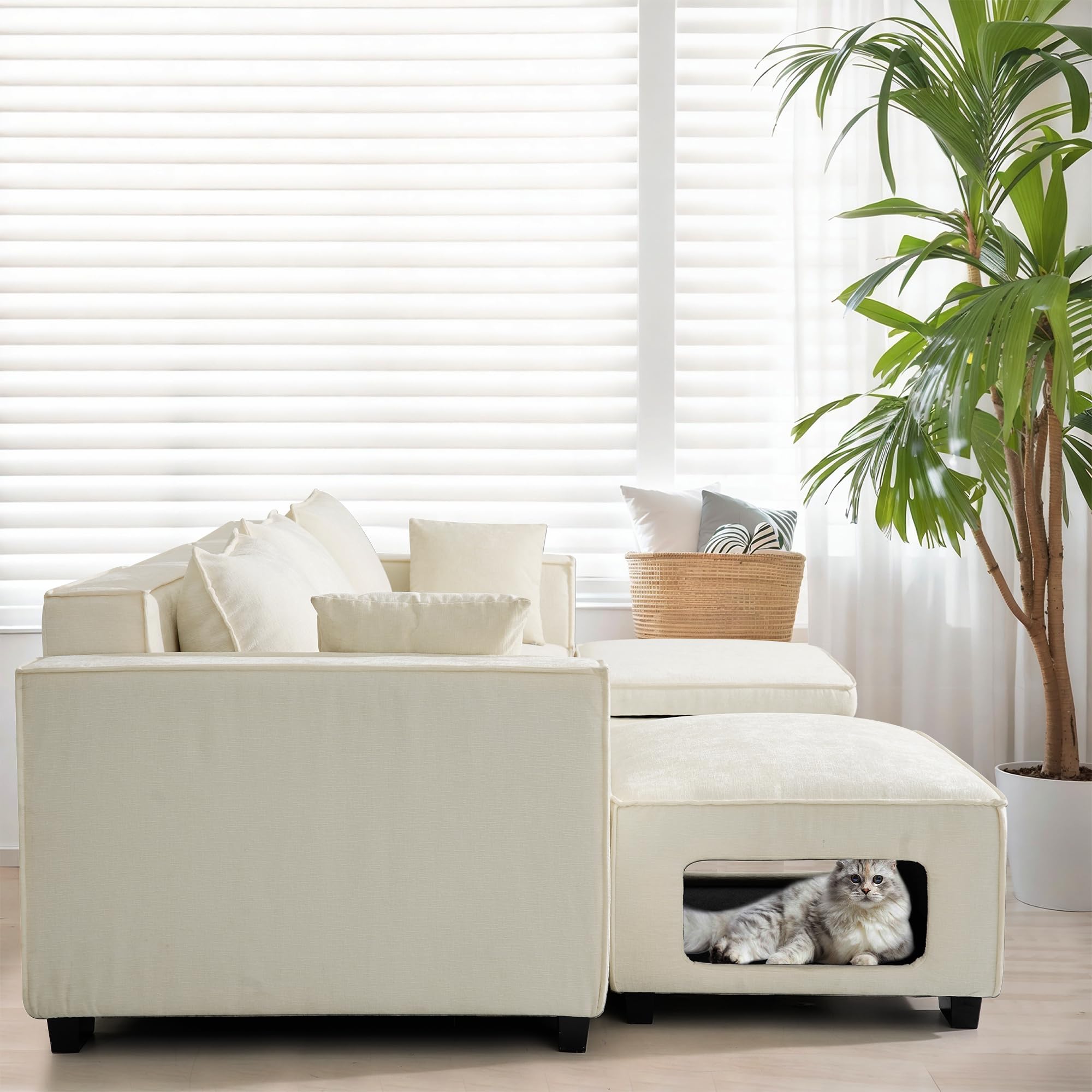 MEROUS Modular Sectional Sofa 108.6" Oversized U Shaped Sofa Couch with Storage&Cathole Ottoman 5 Seat Modern Sofa Couch for Living Room,Washable Pillow Cover (Chenille, White)