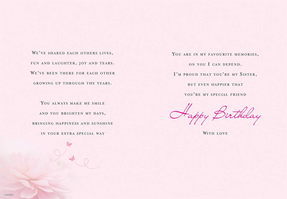 Piccadilly Greetings Birthday Card Sister - 9 x 6 inches - Regal Publishing,Pink|red|White