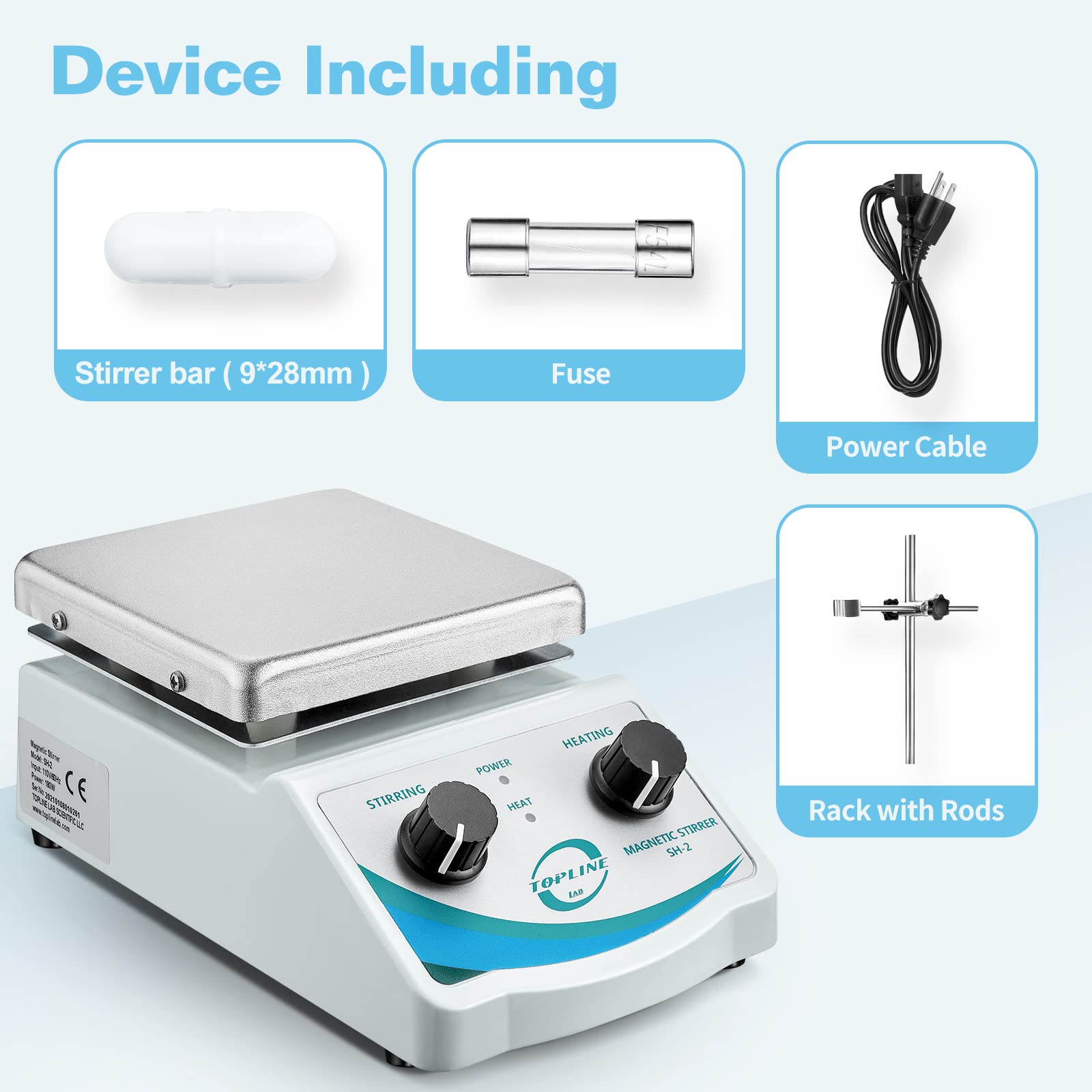 SH-2 Hot Plate Magnetic Stirrer Mixer Dual Control with 1 inch Stir Bar (New Style)