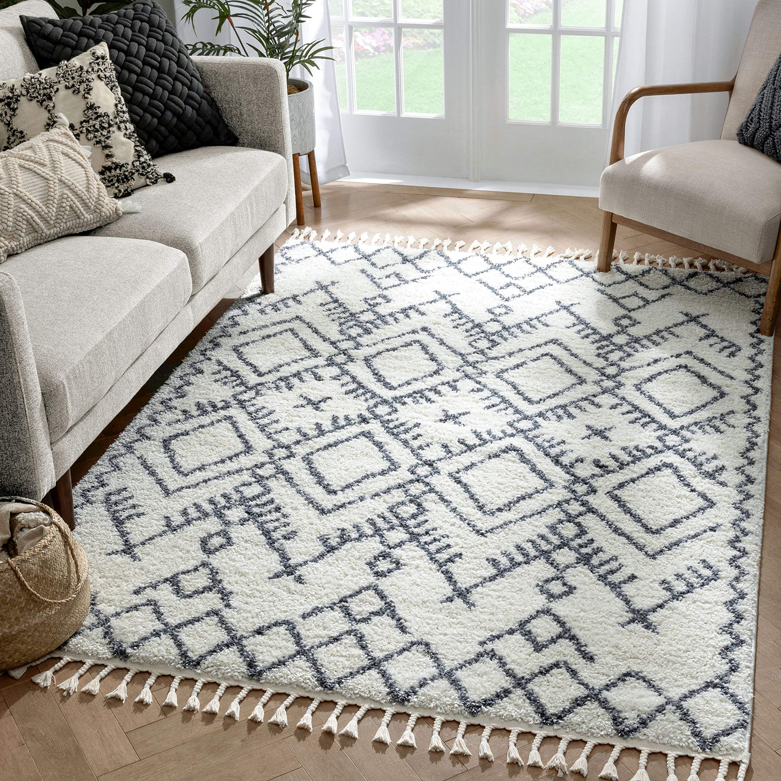 Well Woven Chessa Grey Moroccan Shag Diamond Trellis Pattern Area Rug 7'10" x 9'10"