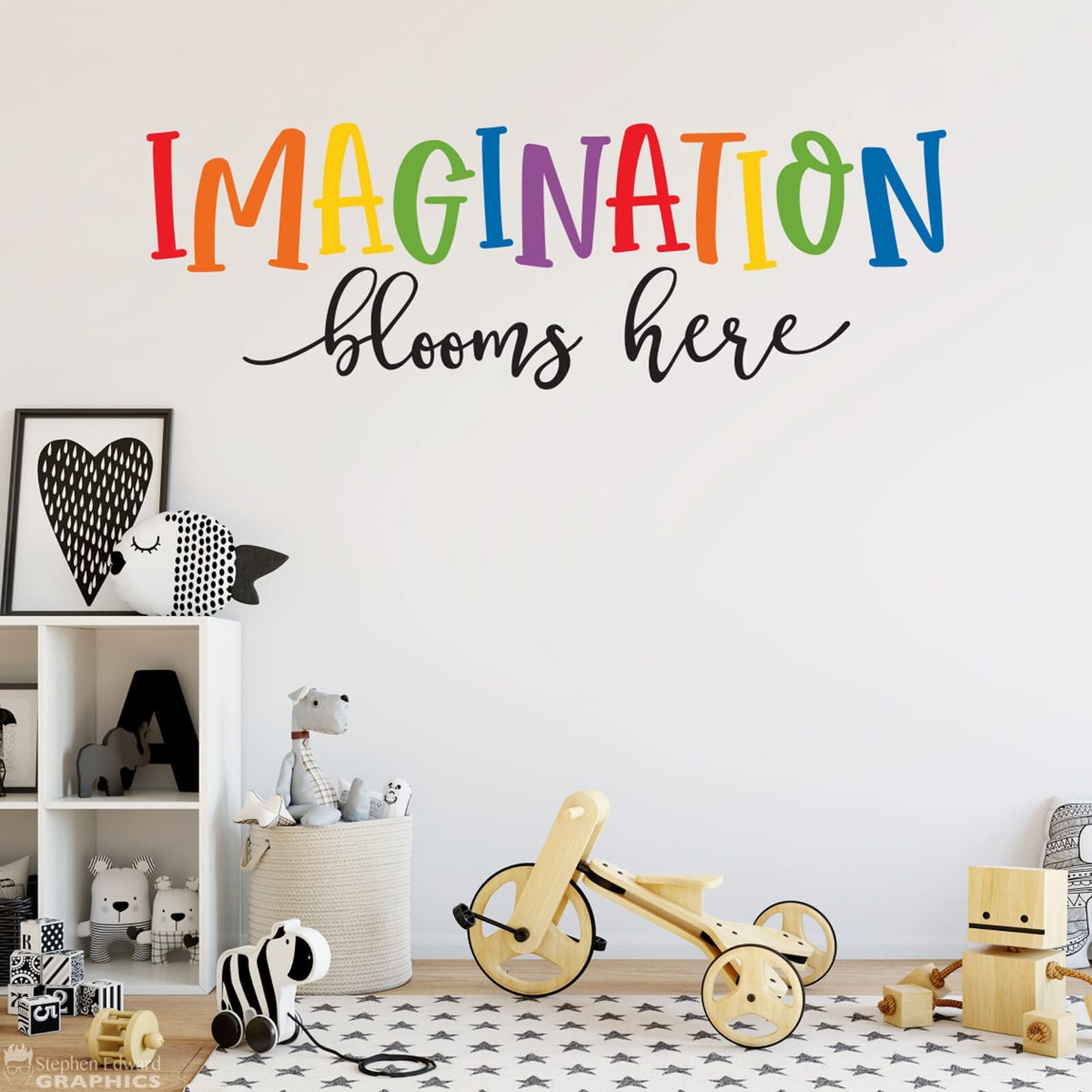 Imagination Blooms Here Decal, Classroom Decor, Children Bedroom or Playroom Wall Art