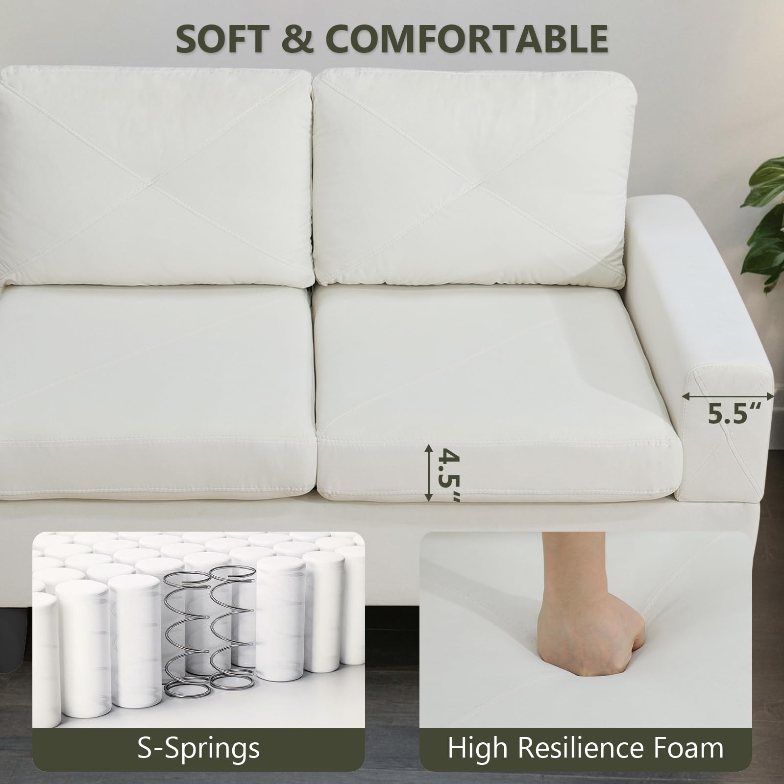 Rovibek Sofa Couches U L Shaped 6-Seater for Living Room, White