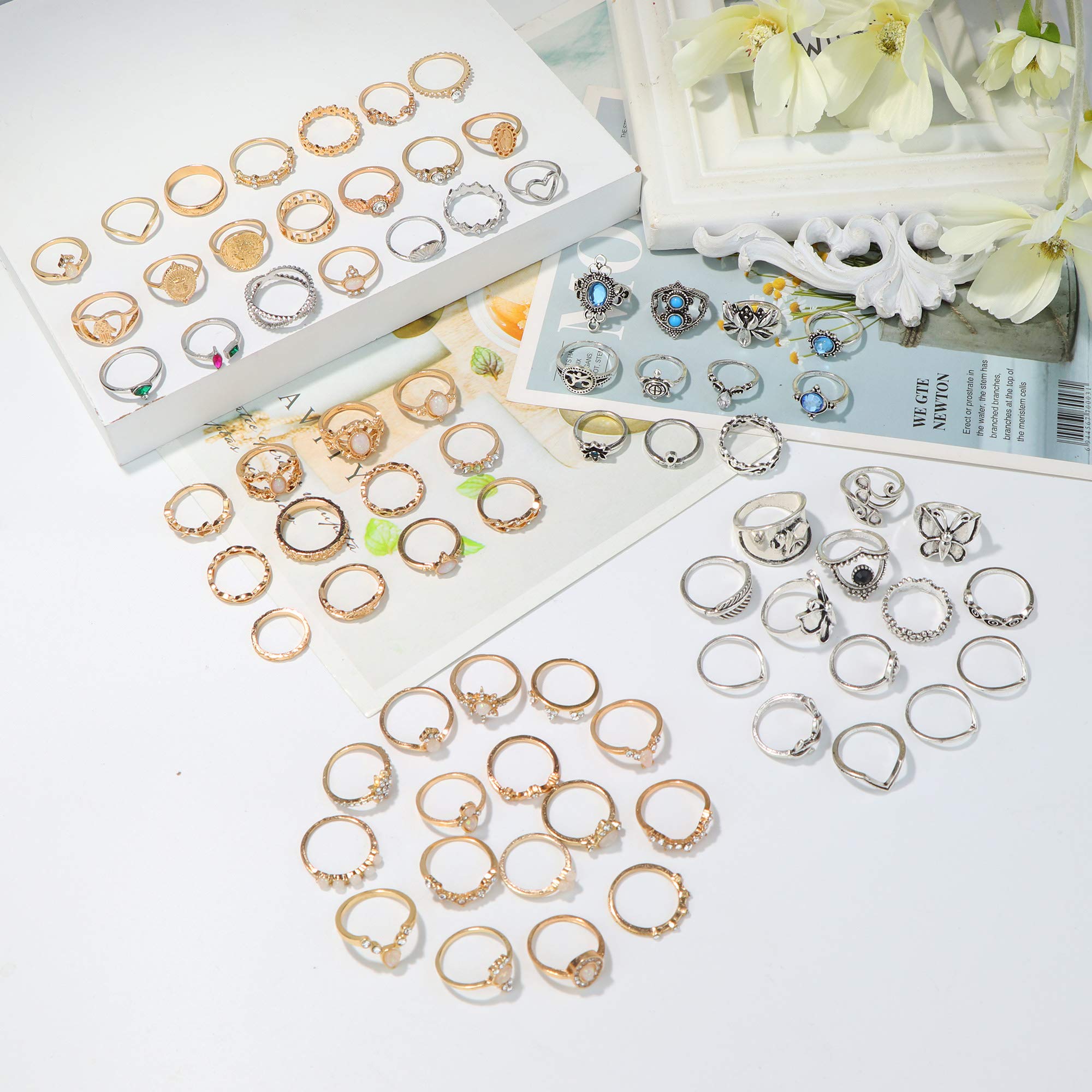 FIBO STEEL 72 Pcs Vintage Knuckle Butterfly Rings for Women Stackable Midi Finger Ring Set