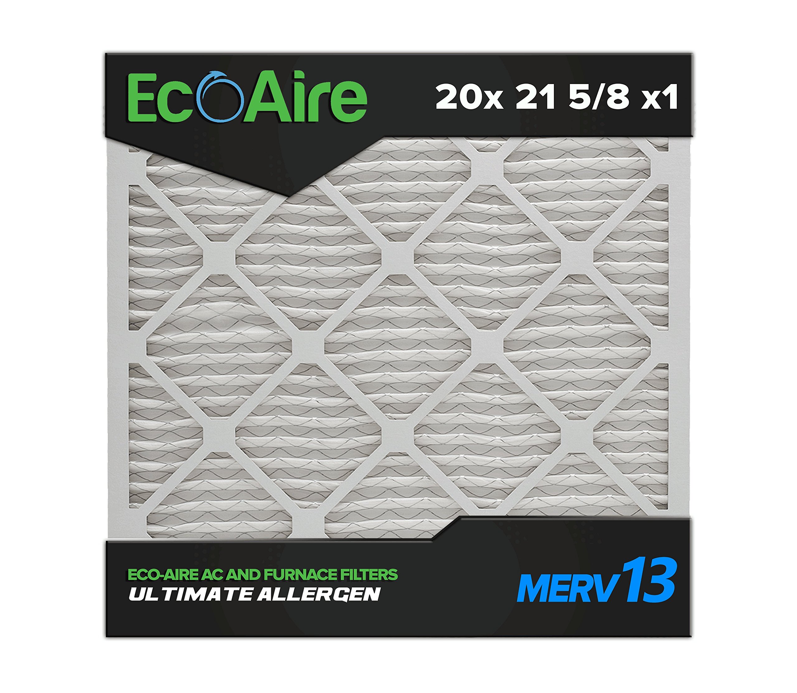 Eco-Aire 20x21 5/8x1 MERV 13, Pleated Air Filter, 20 x 21 5/8 x 1, Box of 6, Made in The USA