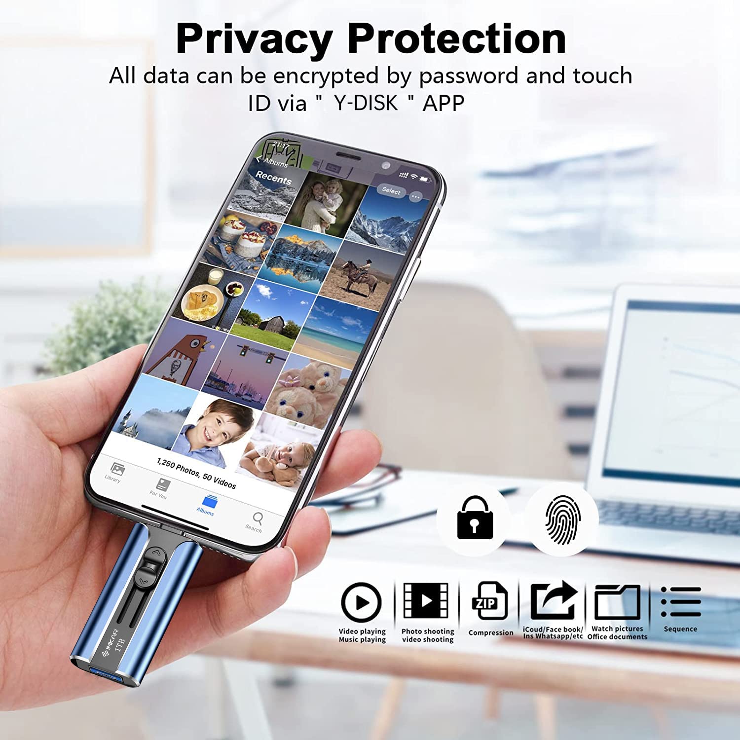 IMKAR USB Flash Drive 1TB Phone Memory Stick Storage for Photos and Videos, Phone Mobile Photo Stick Storage Flash Thumb Drive Compatible with Phone Pad Android and Computers (Purple)