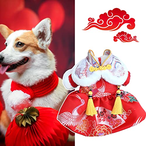Pet Clothes Exquisite Pattern Dress Up Super Soft Thickened Dog Cat Fleece Lined Dress Pet Winter Outfit Pet Supplies Red S