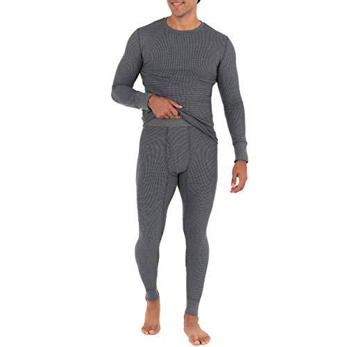 Fruit of the Loom Men's Recycled Waffle Thermal Underwear Set (Top and Bottom), Greystone Heather, 2X-Large